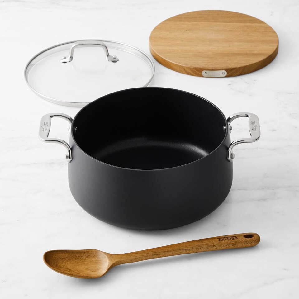 All-Clad HA1 Hard Anodised Non-Stick Dutch Oven with Wooden Trivet ...
