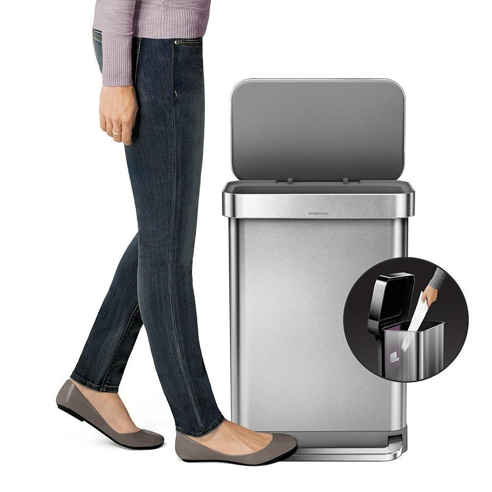 simplehuman™ Rectangular Step Rubbish Bin with Liner Pocket, Brushed ...