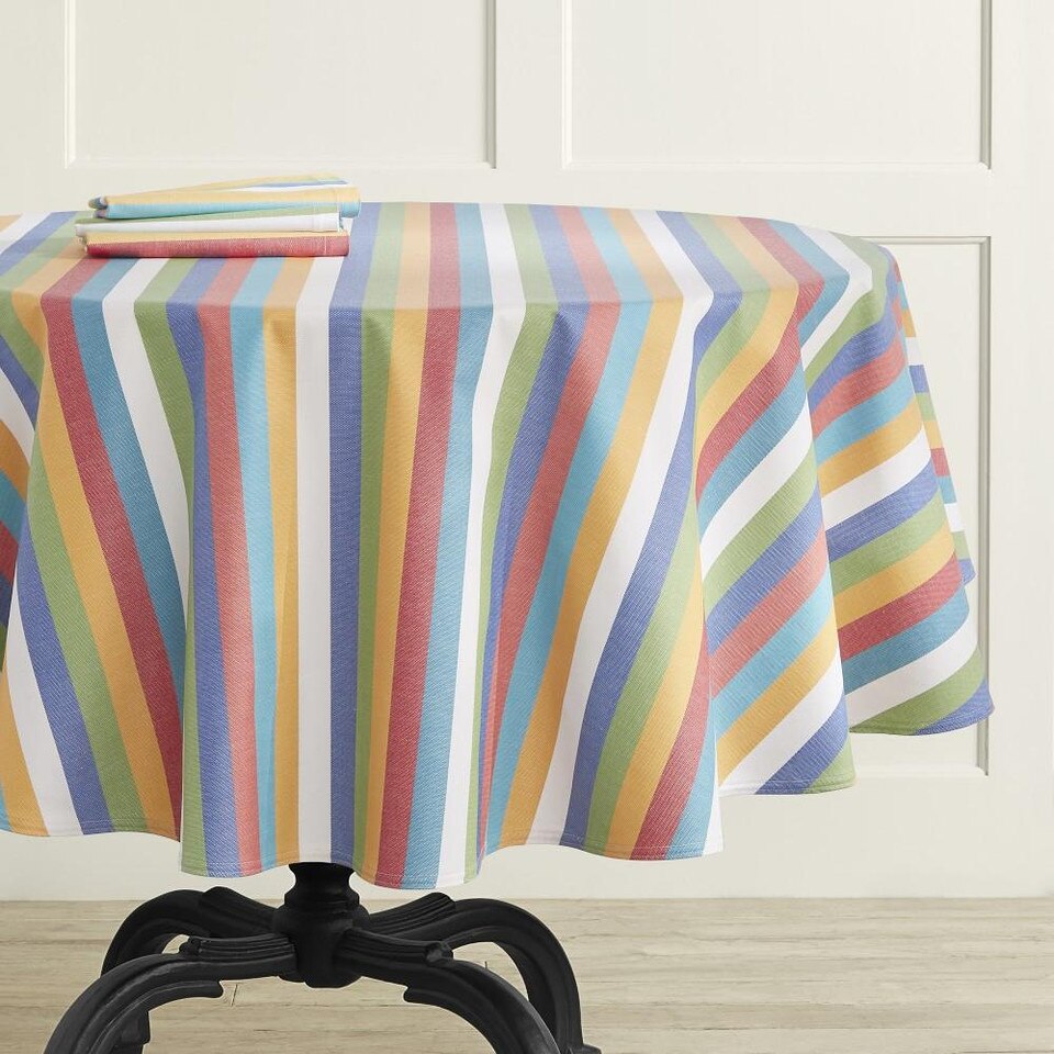 Summer Stripe Oilcloth Round Tablecloth, 178 cm | Williams Sonoma AU