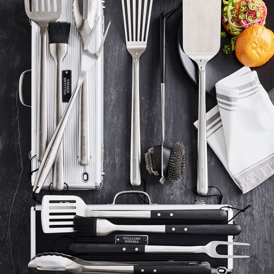 Williams Sonoma Black-Handled 4-Piece Barbecue Tool Set with Storage ...